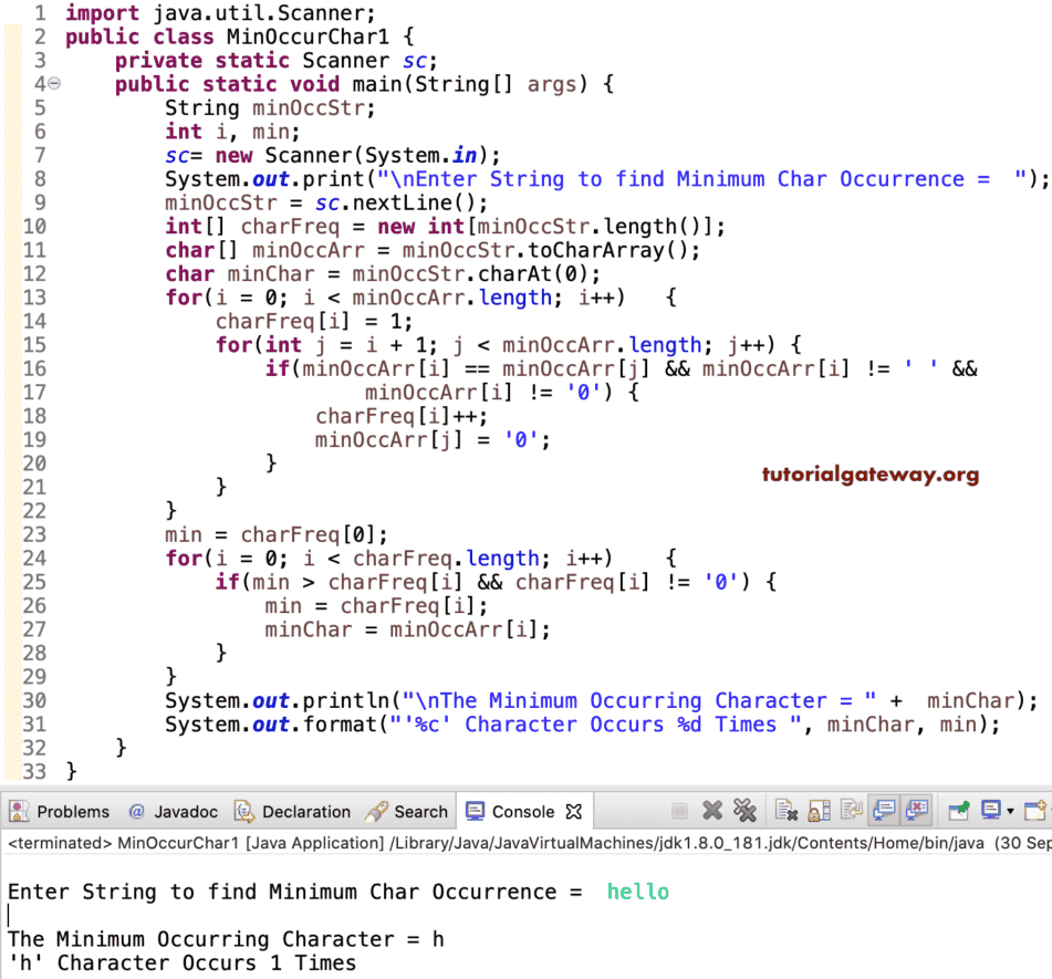 Java Program To Find The Occurrence Of A Character In A String My XXX