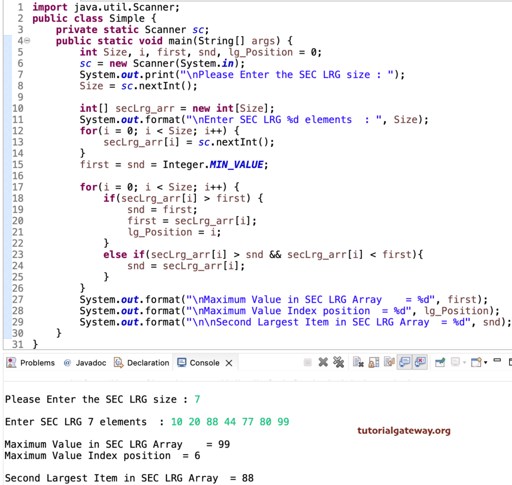 Find Second Largest Number In An Array Java Video Tutorial Gambaran