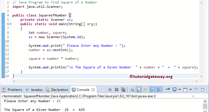 Java Program To Find Square Of A Number