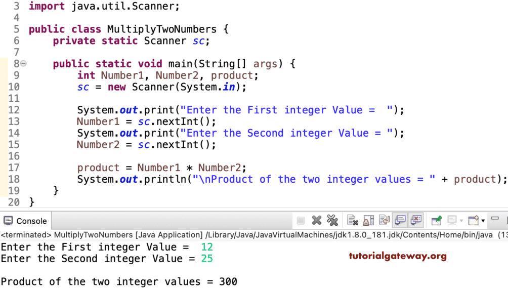 Java Program To Multiply Two Numbers