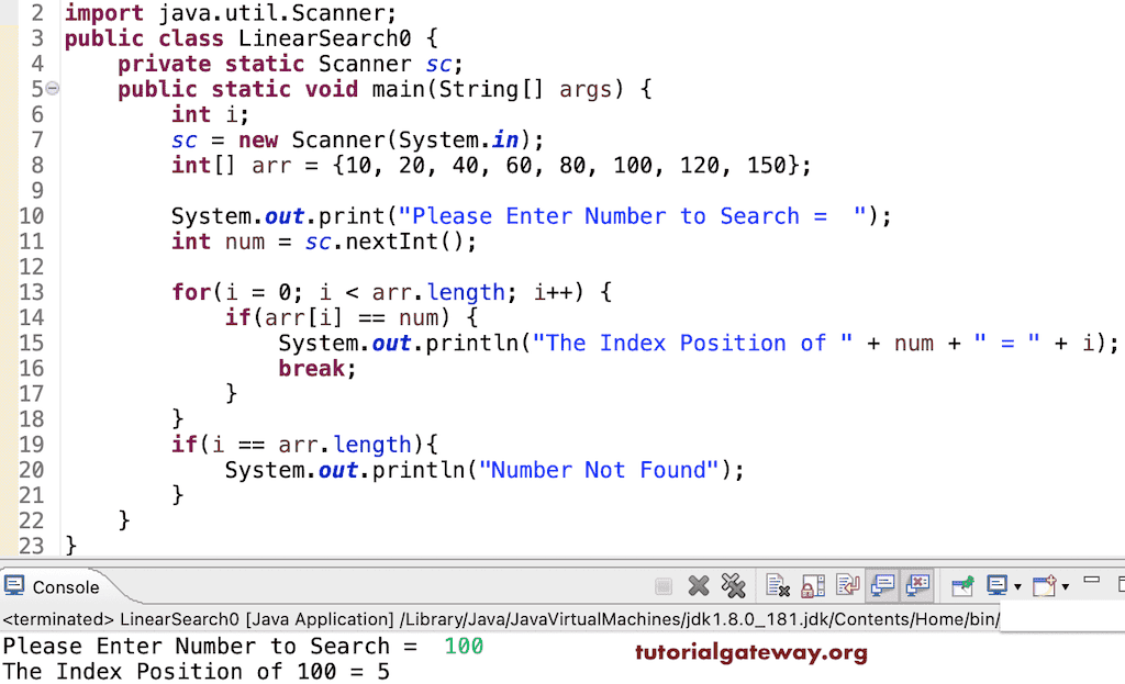 Java Program To Perform A Linear Search 3 Ways
