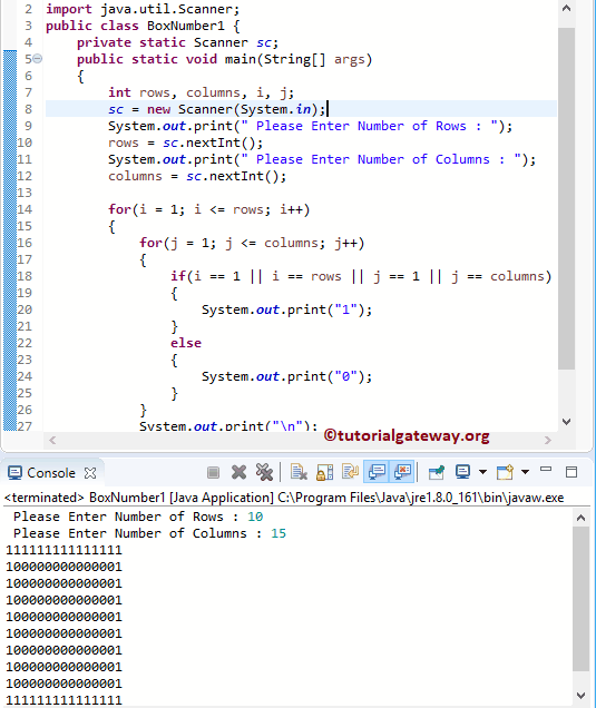 Java Program To Print Box Number Pattern Of 1 And 0