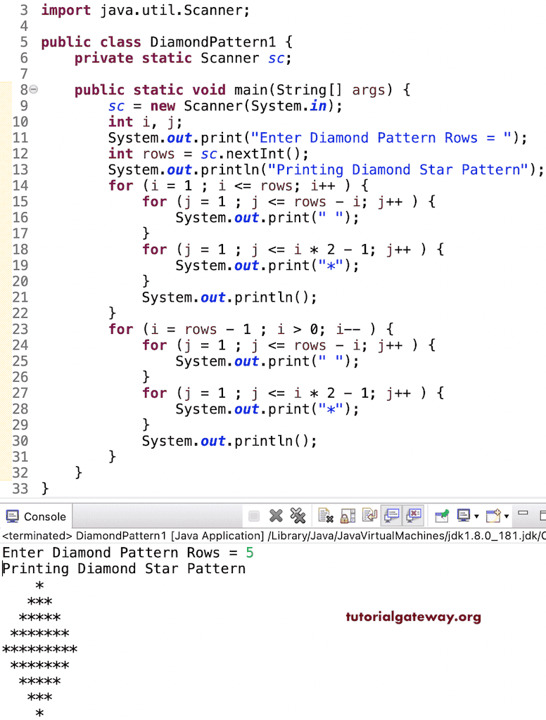 Java Program To Print Diamond Star Pattern
