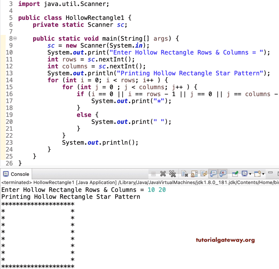 Java Program To Print Hollow Rectangle Star Pattern