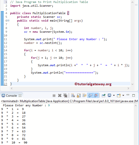 Java Program To Print Multiplication Table Using While Loop My XXX 