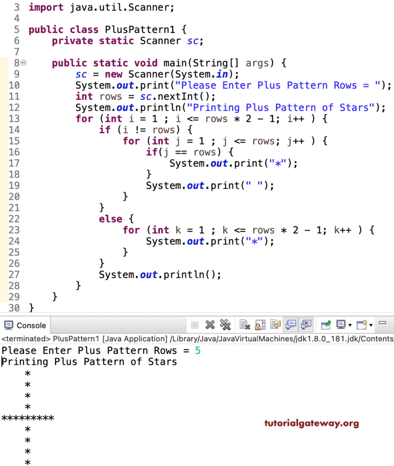 Java Program To Print Plus Star Pattern