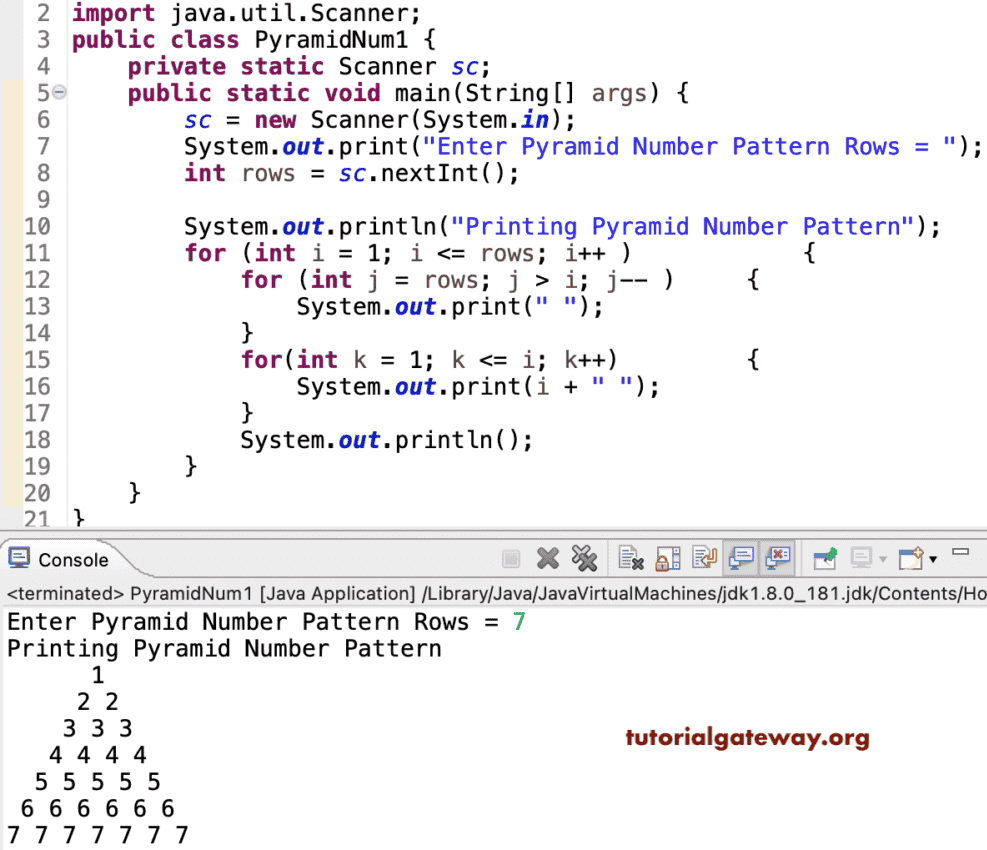 Java Program To Print Pyramid Numbers Pattern