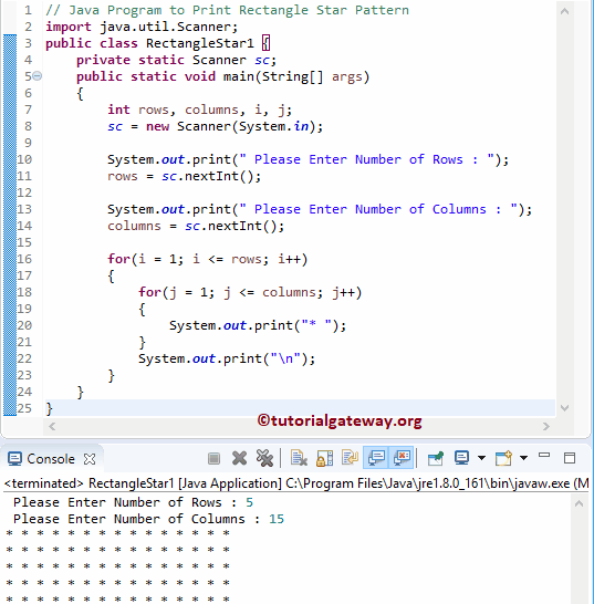 Java Program To Print Rectangle Star Pattern