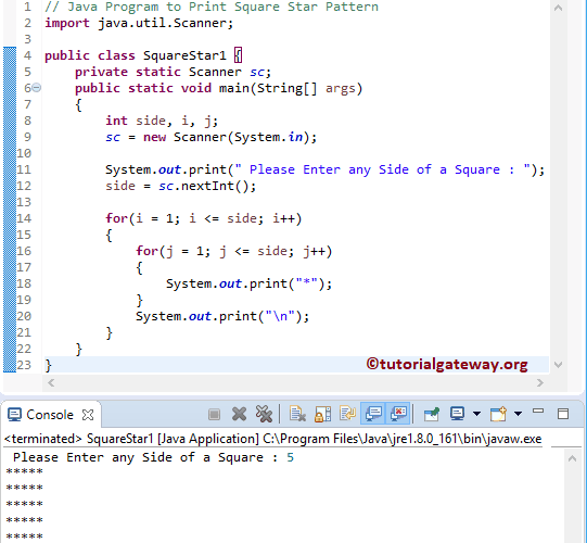 Java Program To Print Square Star Pattern