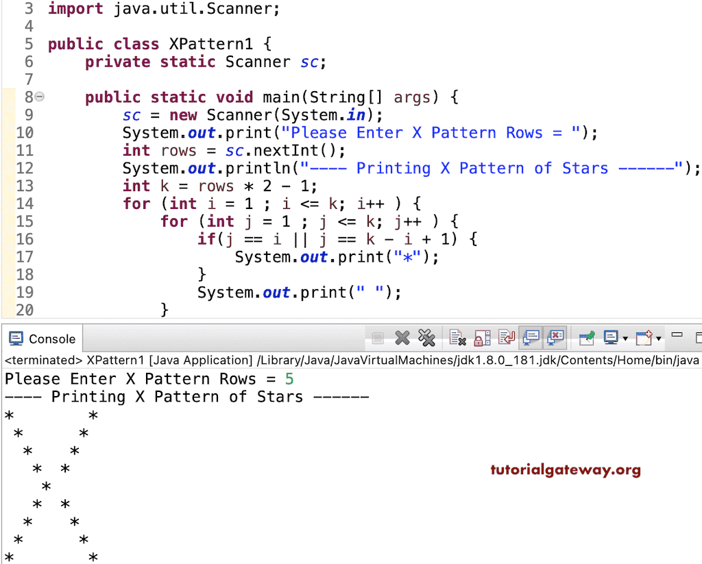 Java Program To Print X Star Pattern