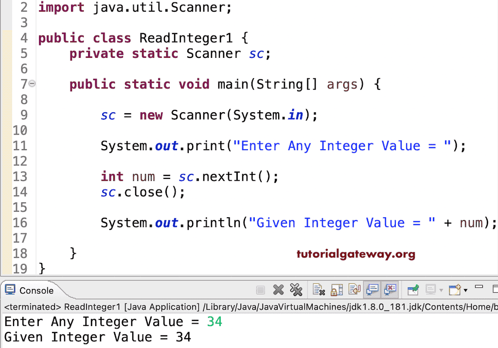 Java Program To Read Integer Value From The Standard Input