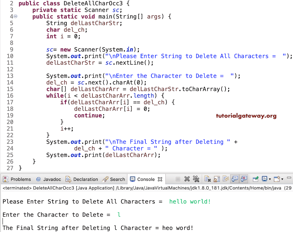 Java Program To Remove All Occurrences Of A Character In A String