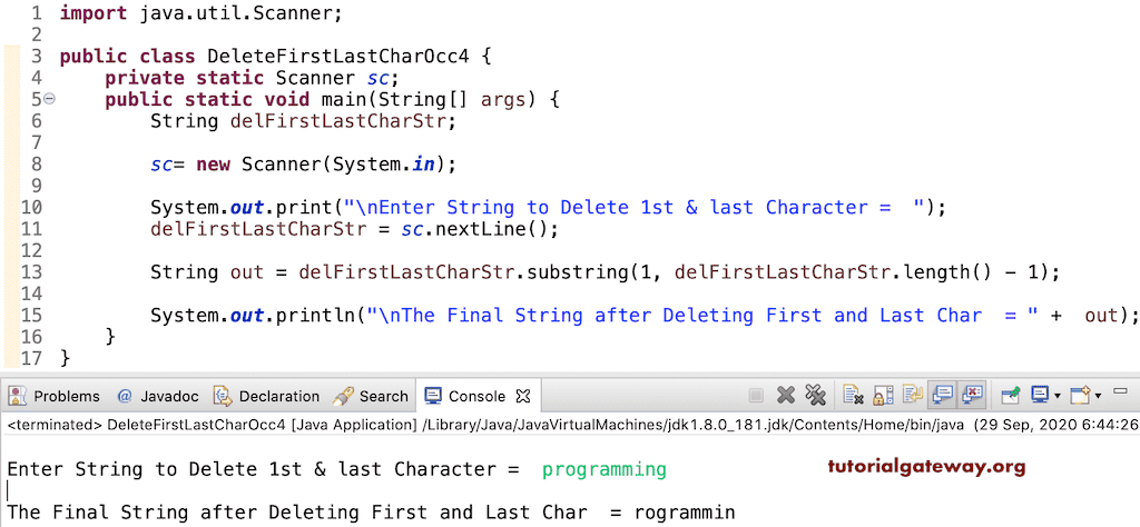 Java Program To Remove First And Last Character In A String