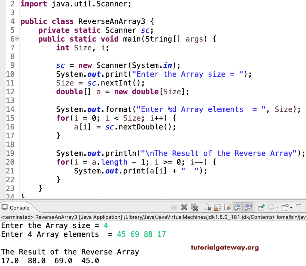Java Program To Reverse An Array