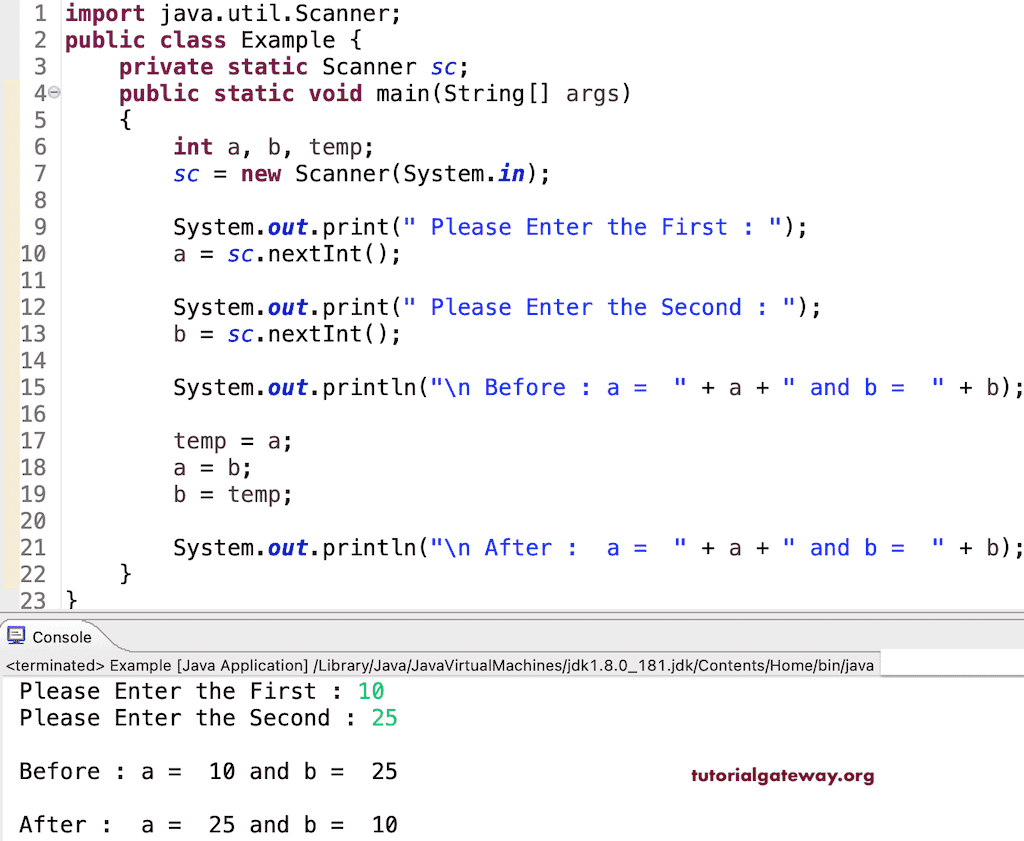 Java Program To Swap Two Numbers