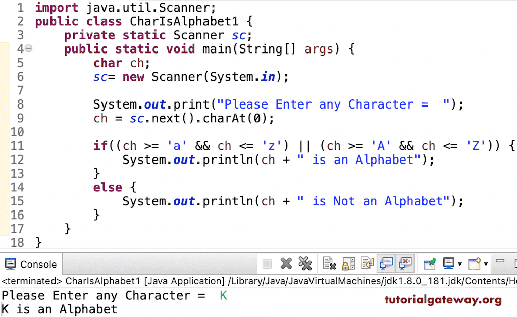 Java Program To Check Whether A Character Is Alphabet Or Not Code And 