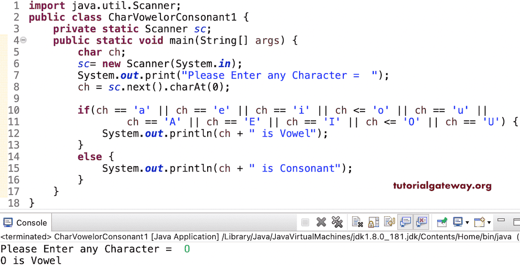 Java Program To Check Character Is Vowel Or Consonant