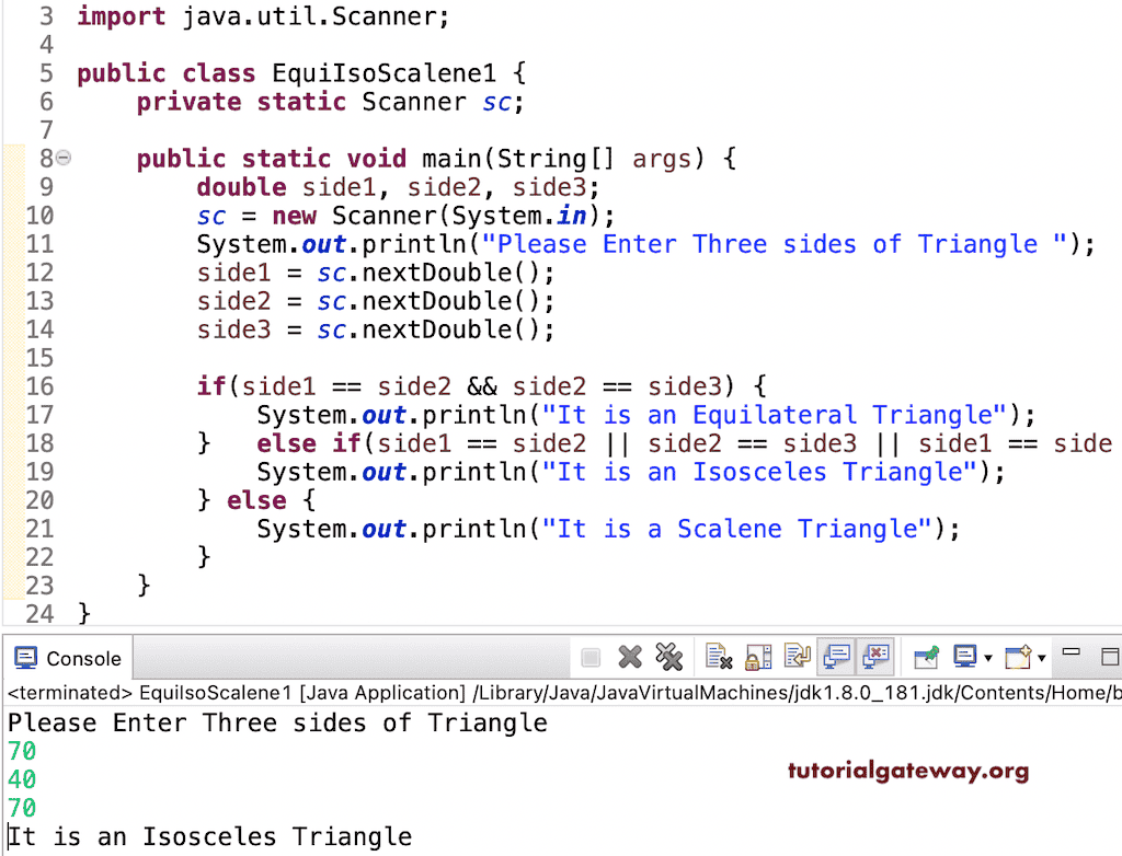 Java Program To Check Triangle Is Equilateral Isosceles Or Scalene