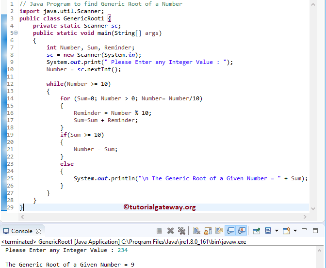 Java Program to find Generic Root of a Number