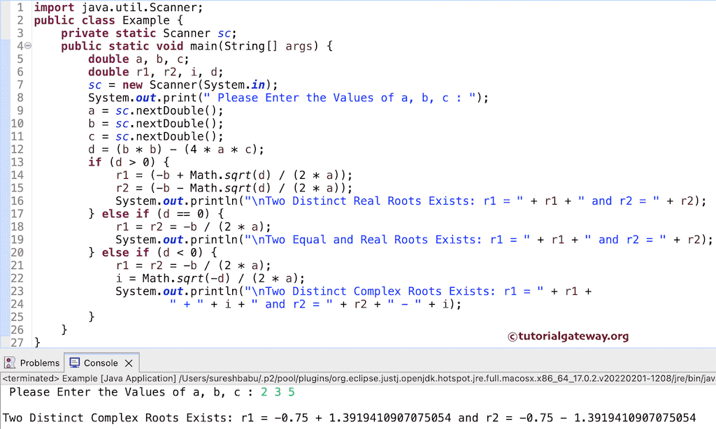 Java Program To Find Roots Of A Quadratic Equation