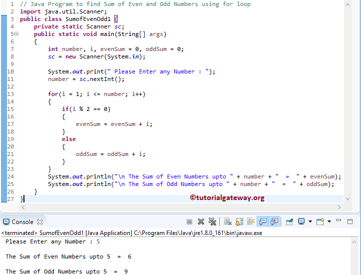 Java Program To Find Sum Of Even And Odd Numbers
