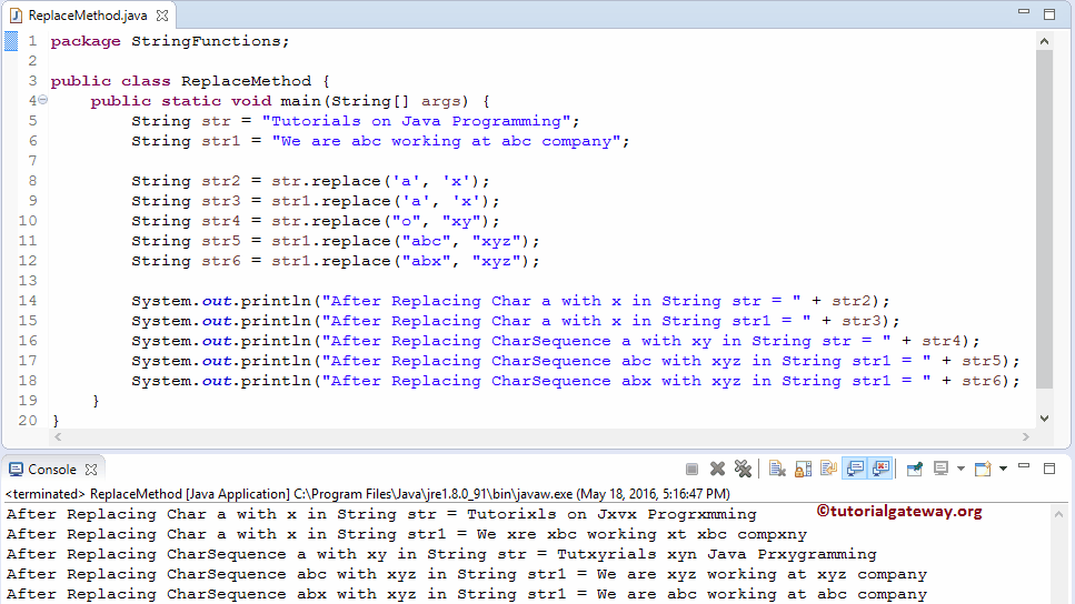 Java String Replace Function