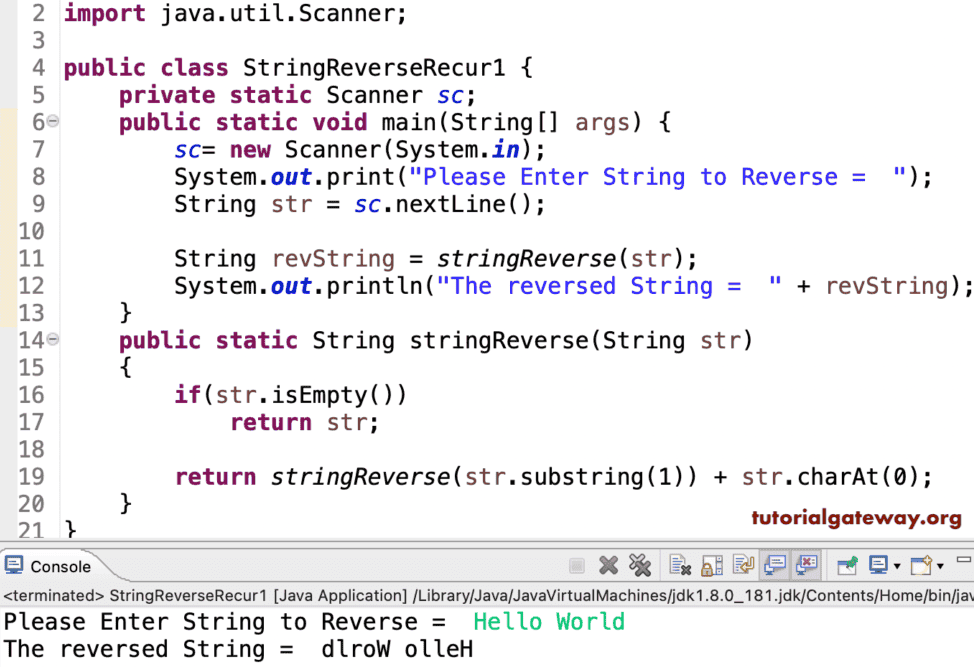 Java String Reverse Program Using Recursion
