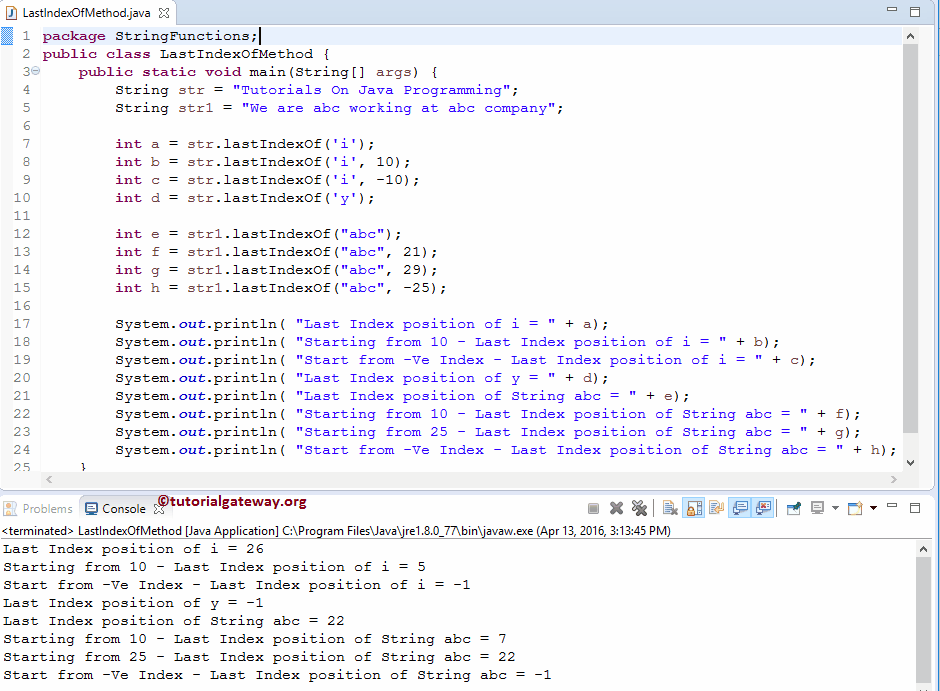  Java LastIndexOf Method