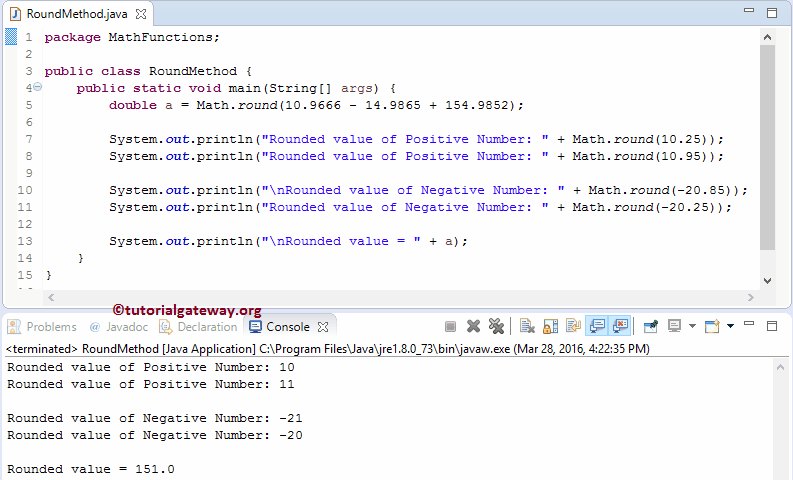 Java Math round Function
