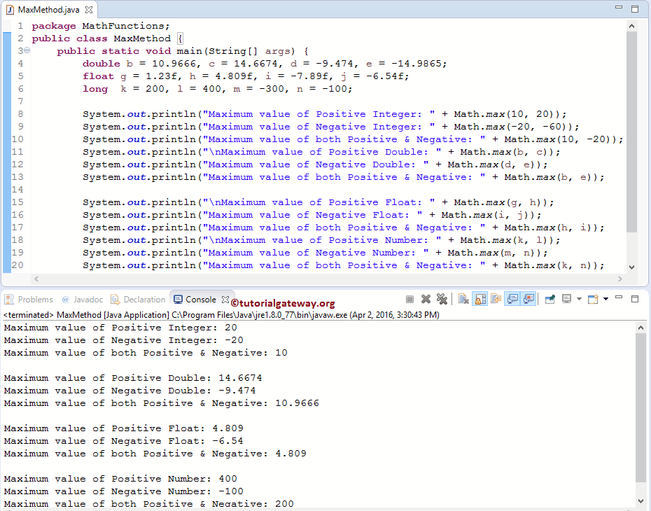 Java Max Function