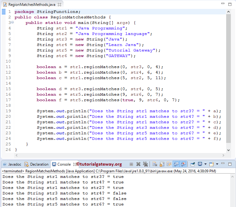 Java RegionMatches Method Java RegionMatches Method