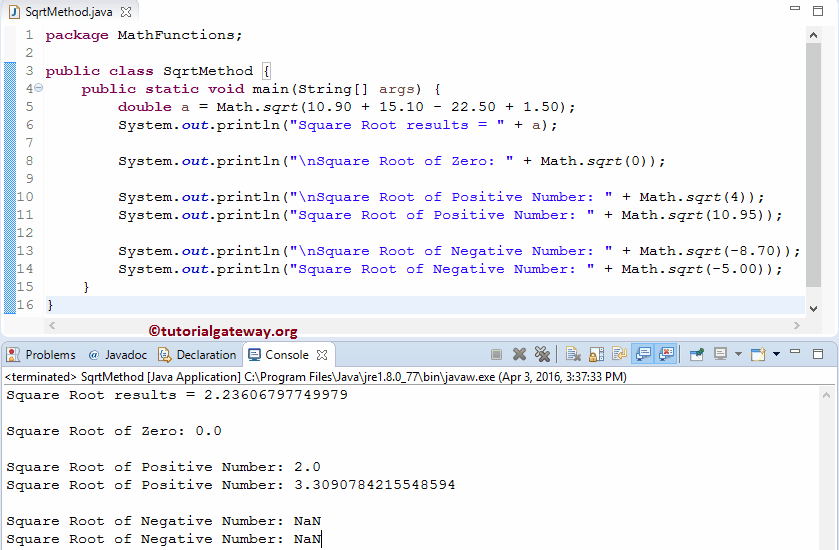Java Sqrt Function