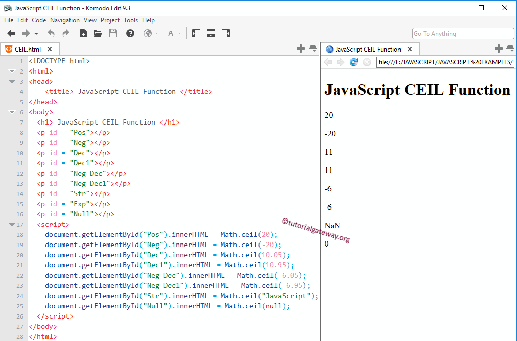 JavaScript Ceil Function