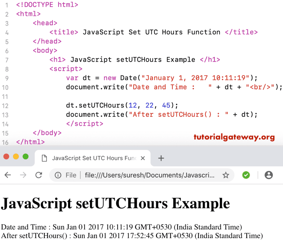JavaScript SetUTCHours