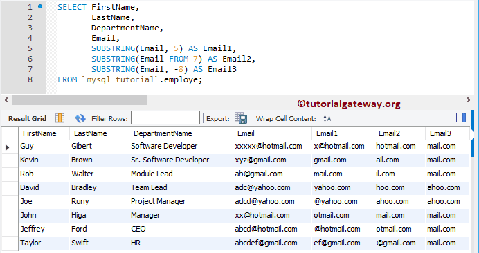MySQL Substring Function