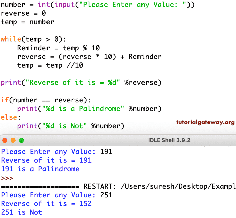 Python Palindrome Number Program