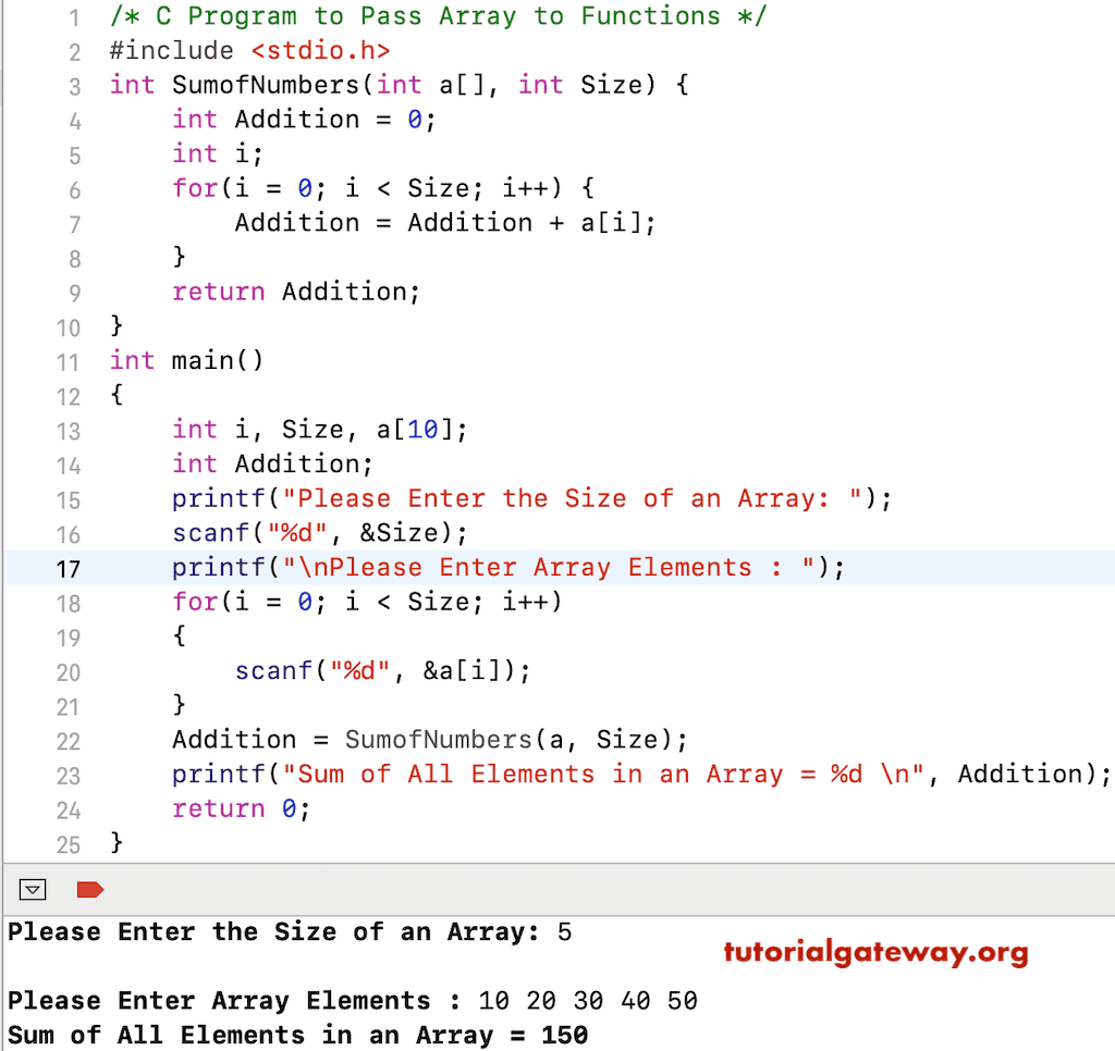 Pass Array To Functions In C