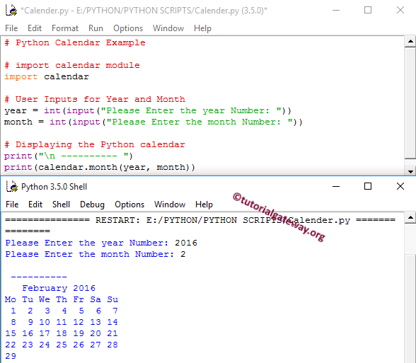 Python Calendar Example LaptrinhX