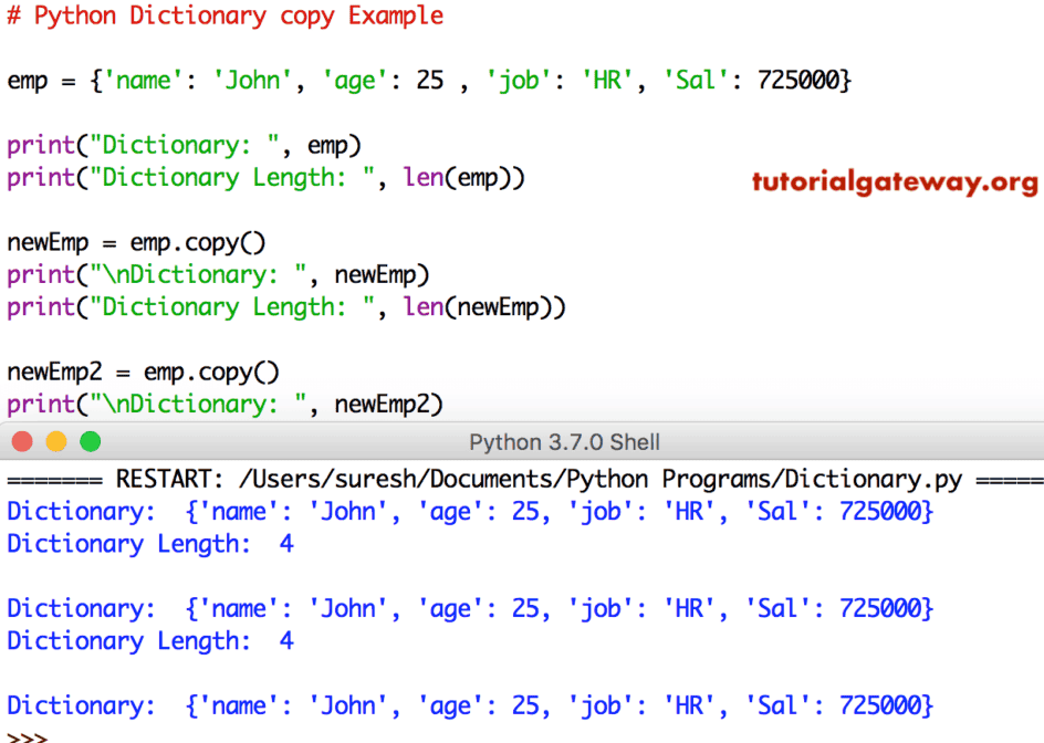 Python Dictionary Copy Function