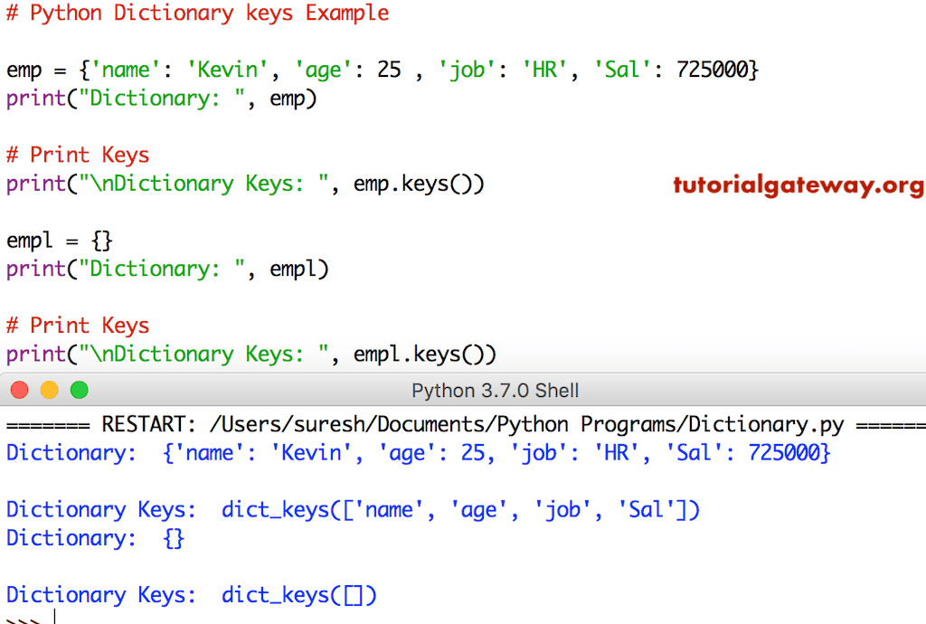 Python Dictionary Keys Function