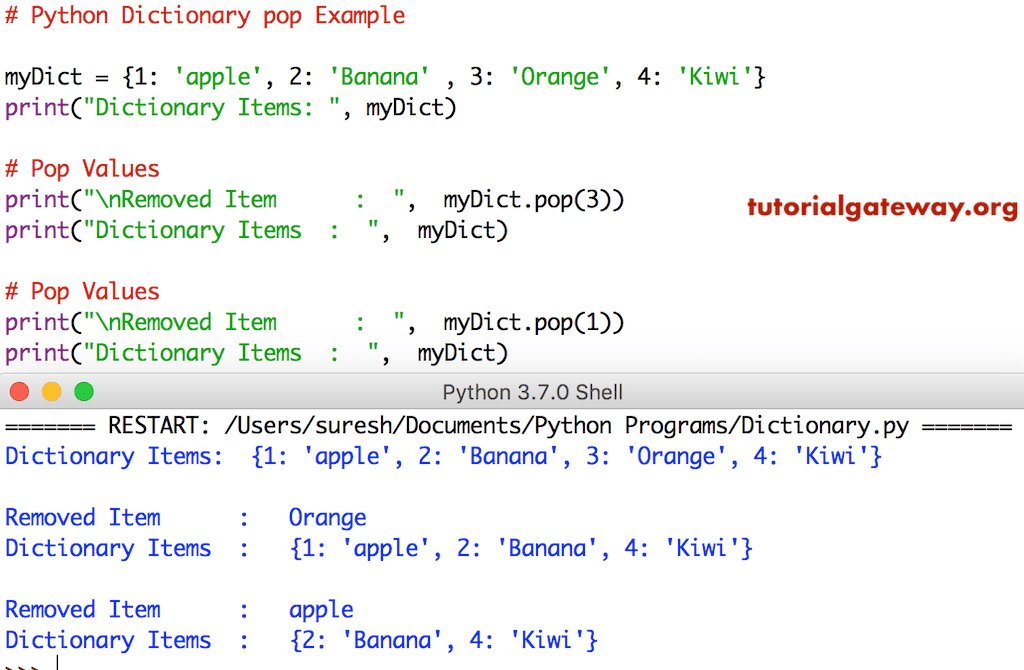 Python Dictionary Pop Function