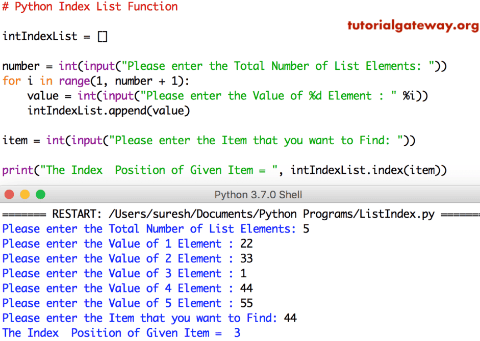 Indexing Python