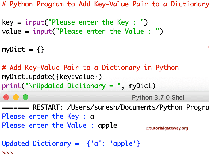 Python Program To Add Key Value Pair To A Dictionary