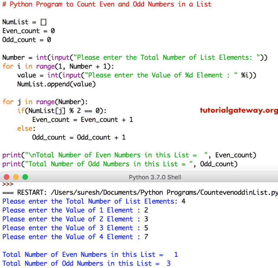 Python Program To Count Even And Odd Numbers In A List