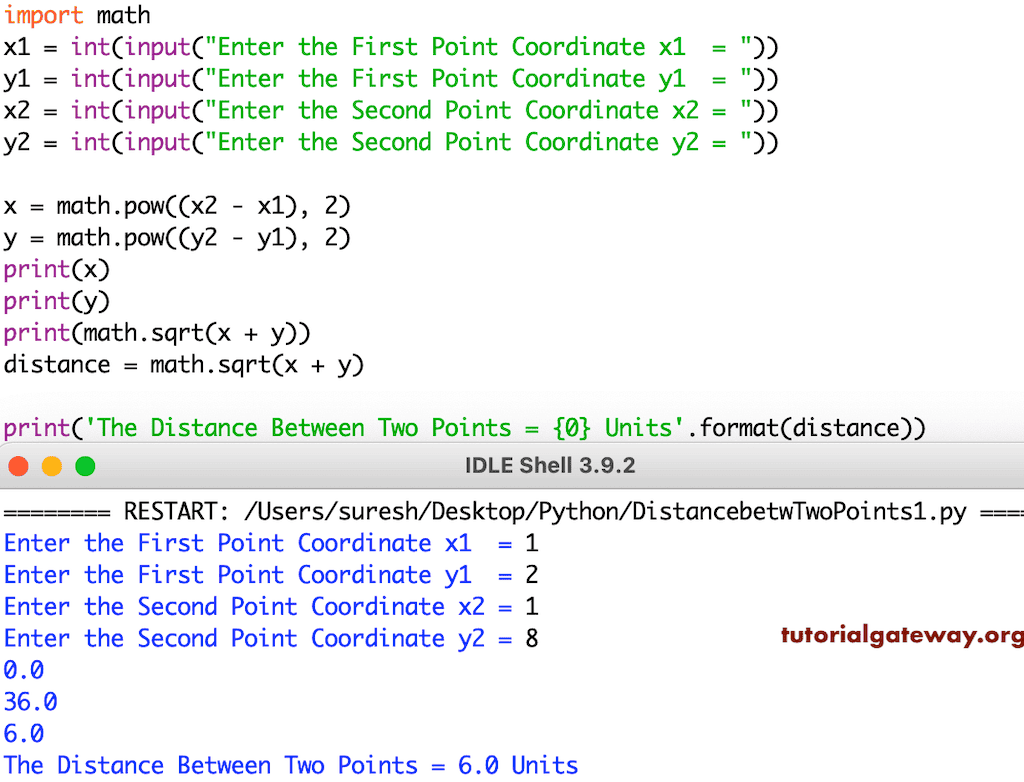 Python How To Find The Distance Between Two Points In Python W3resource