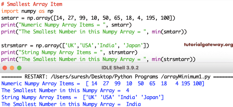 Python Program To Find Smallest Number In An Array