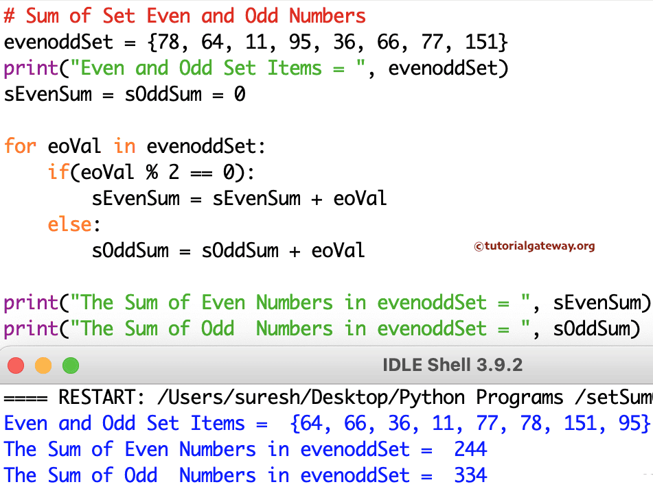 Python Program To Find Sum Of Even And Odd Numbers In Set