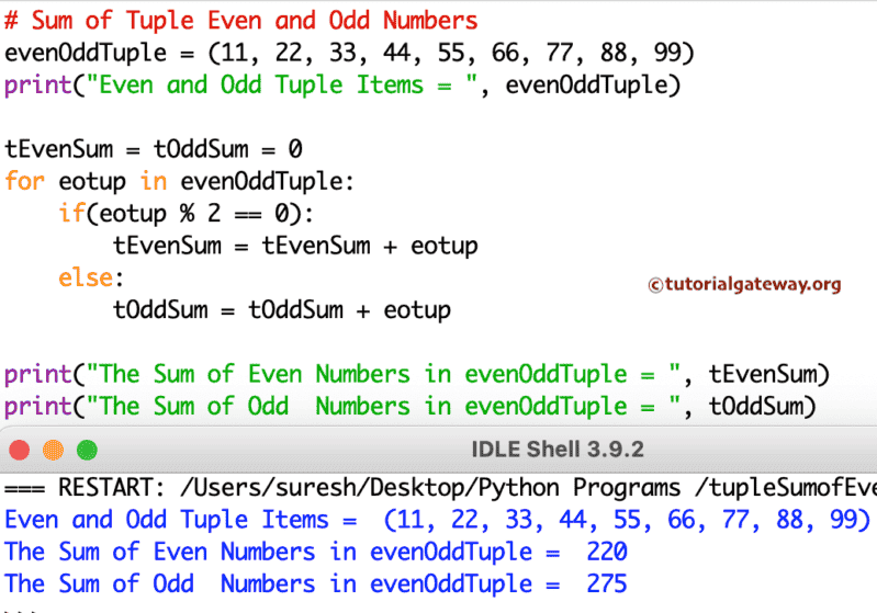 Python Program To Find Sum Of Even And Odd Numbers In Tuple