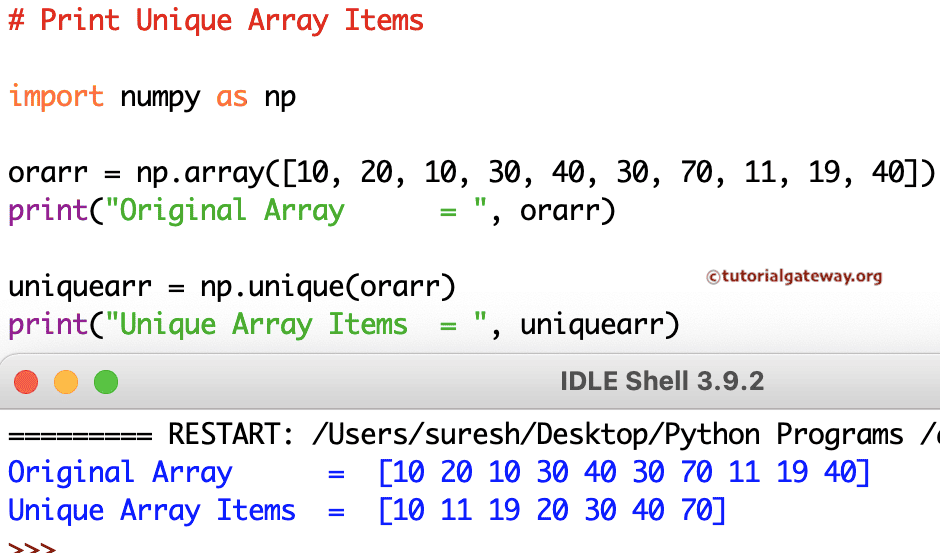 Python Program To Find Unique Items In An Array