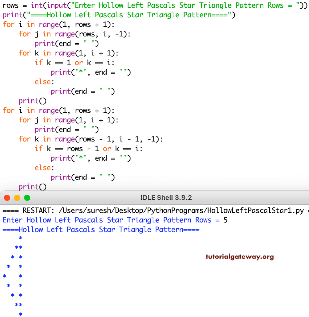 Python Program To Print Hollow Left Pascals Star Triangle Python Program To Print Hollow Left Pascals Star Triangle